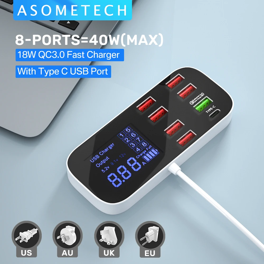 Quick Charge USB Charger HUB Tablet Portable Travel Mobile Phone ...