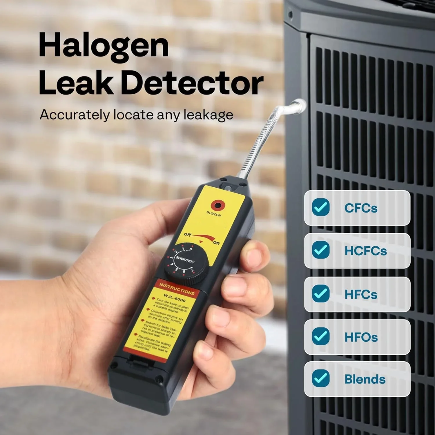 WJL-6000 Freon Leak Detector Refrigerant Gas Leak Detector HVAC Tester ...