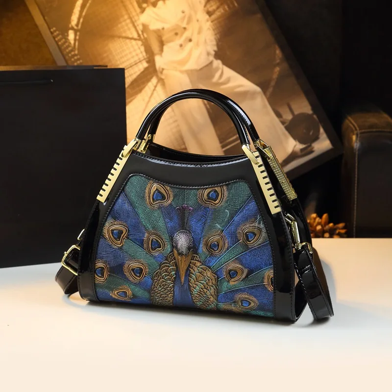 Retro-Style-Women-Dinner-Tote-Bag-Luxury-Peacock-Pattern-Shoulder ...