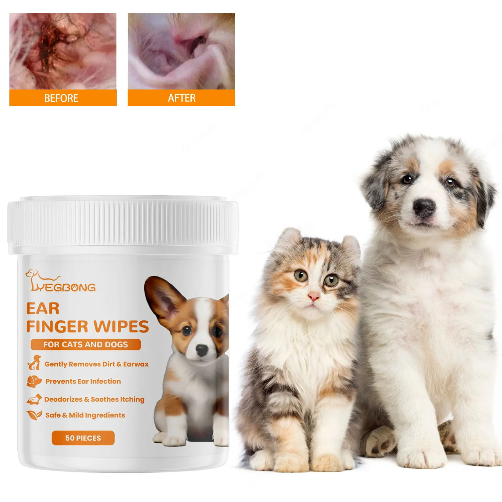 Pet-Ear-Wet-Wipes-Earwax-Cleaning-Finger-Cots-Mite-Odor-Removal-Ear ...