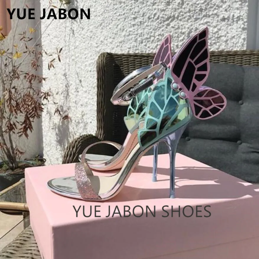 Sexy Metallic Embroidered Leather Sandals Angel Wings High Heels Pumps ...