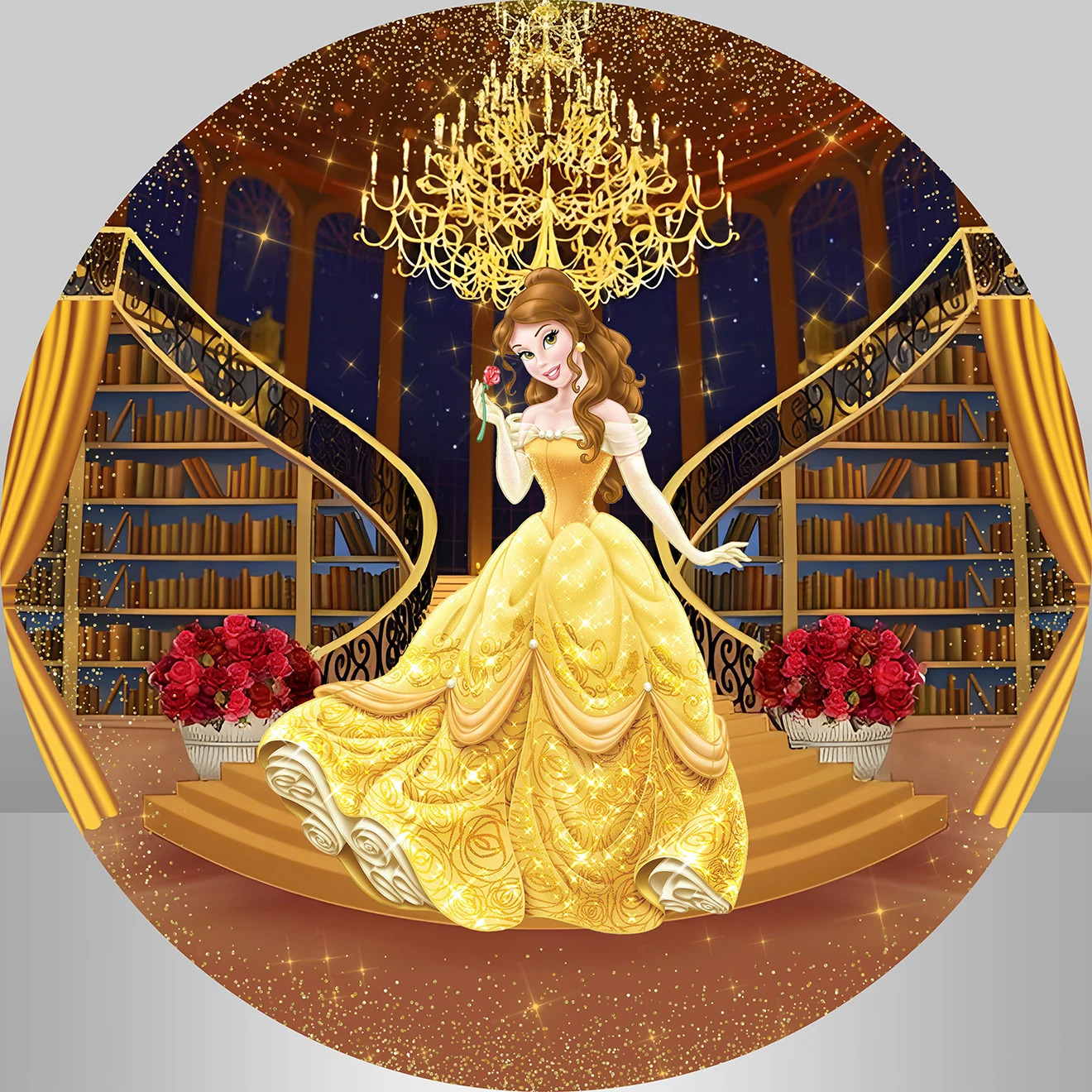 Gold-Palace-Castle-Beauty-and-the-Beast-Round-Circle-Backdrop-Cover ...