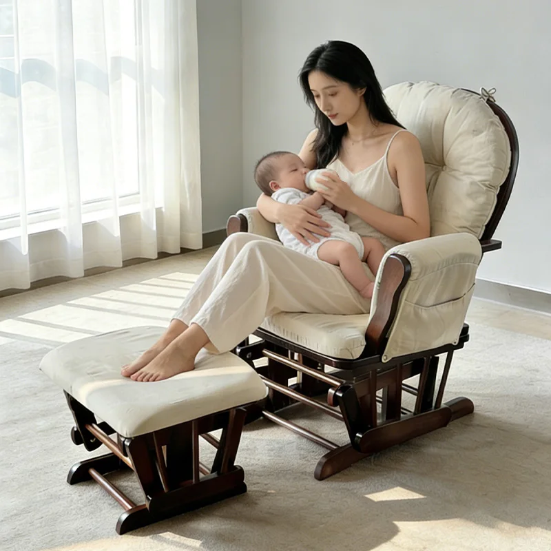 Modern Wood Glider Cushion Maternity Mummy Nursery Breast Feeding Baby ...