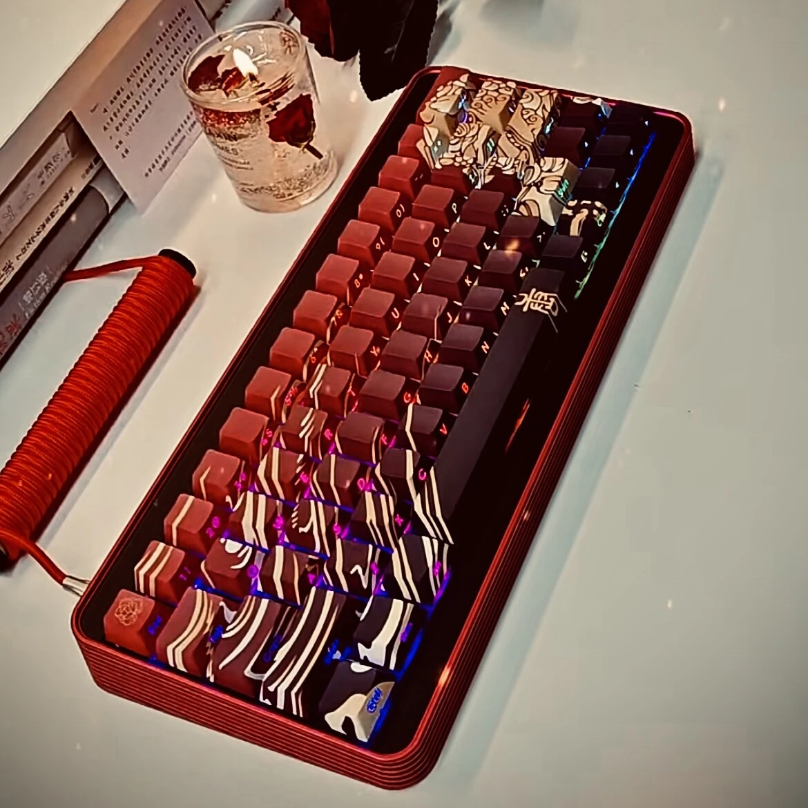128-Keys-Side-Printed-RGB-Backlit-Keycaps-Cherry-Profile-Red-Stone-Lion ...