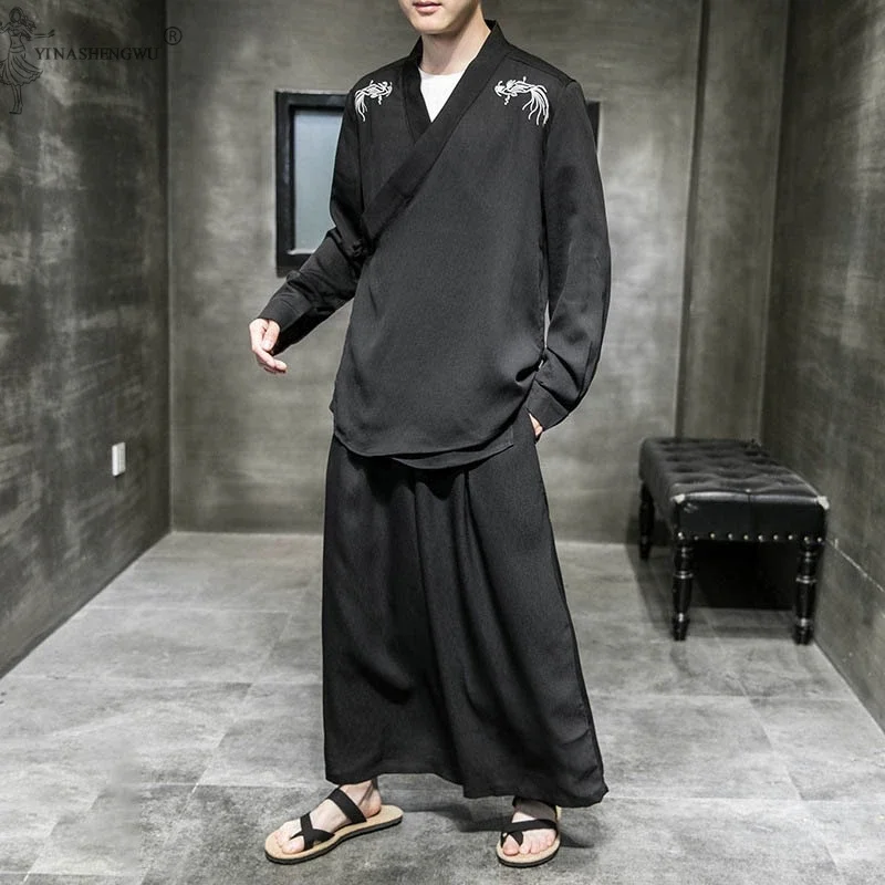 Kimono-Japanese-Traditional-Pants-Tops-Sets-Men-Asian-Clothing-Bath-T ...