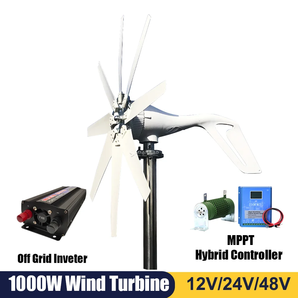 1000w Wind Turbine Generator 48V 24V 12V Windmill HorizontaWind Generat ...