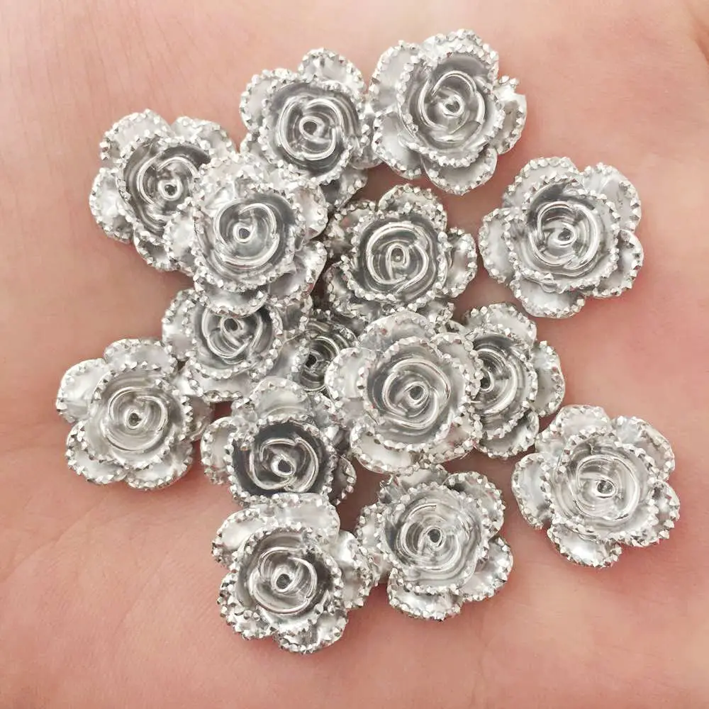 Rhinestones Flowers Flatback | Resin Rose Flatback Silver | Flowers ...