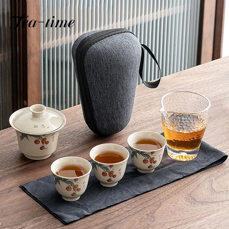 Retro Plant Ash Tea Cups Ceramic Portable Bag Teapot Outdoor Travel ...