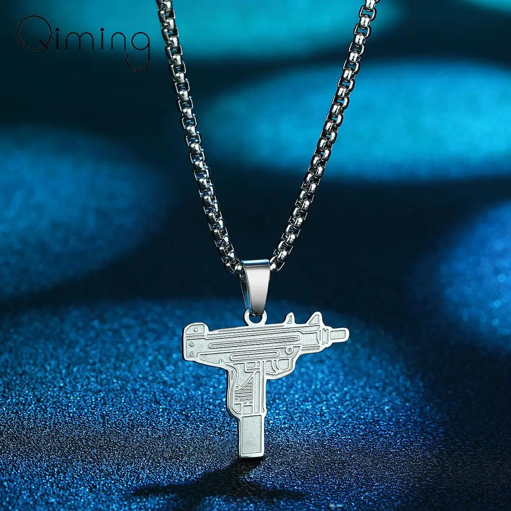 Stainless-Steel-Necklaces-For-Men-Jewelry-Unique-Street-Gangster-Uzi ...
