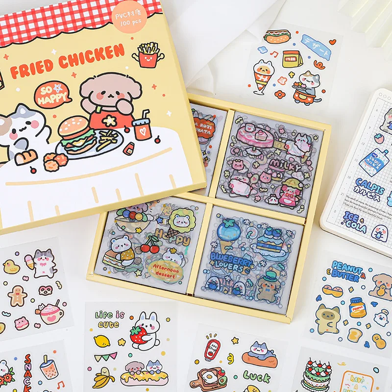 100-Sheets-Pack-Cute-Cartoon-Animals-Washi-Stickers-Kawaii-Bujo ...