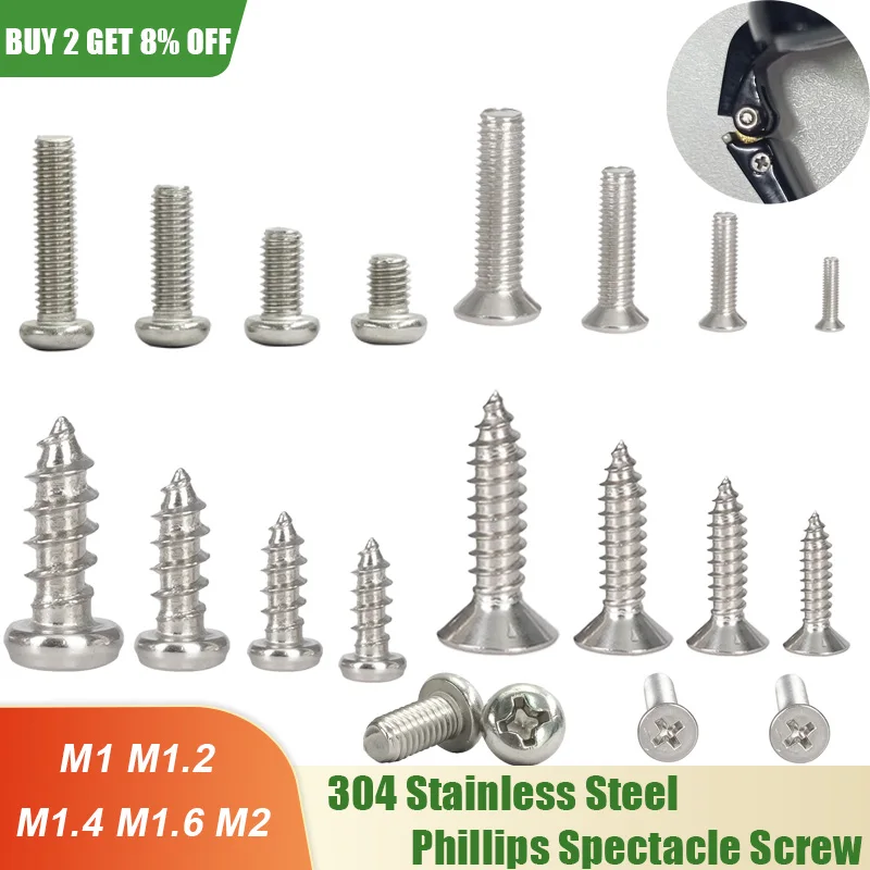 M1 M1.2 M1.4 M1.6 M2 Stainless Steel Phillips Small Screws Glasses ...