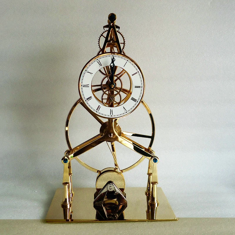 Luxury-Copper-Mechanical-Movement-Table-Clock-Retro-Metal-Wheel ...