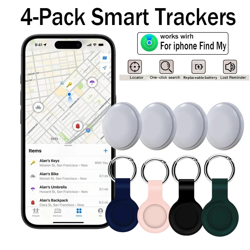 4-Piece Mini Gps Tracker With Protective Case, Anti Loss Positioning ...