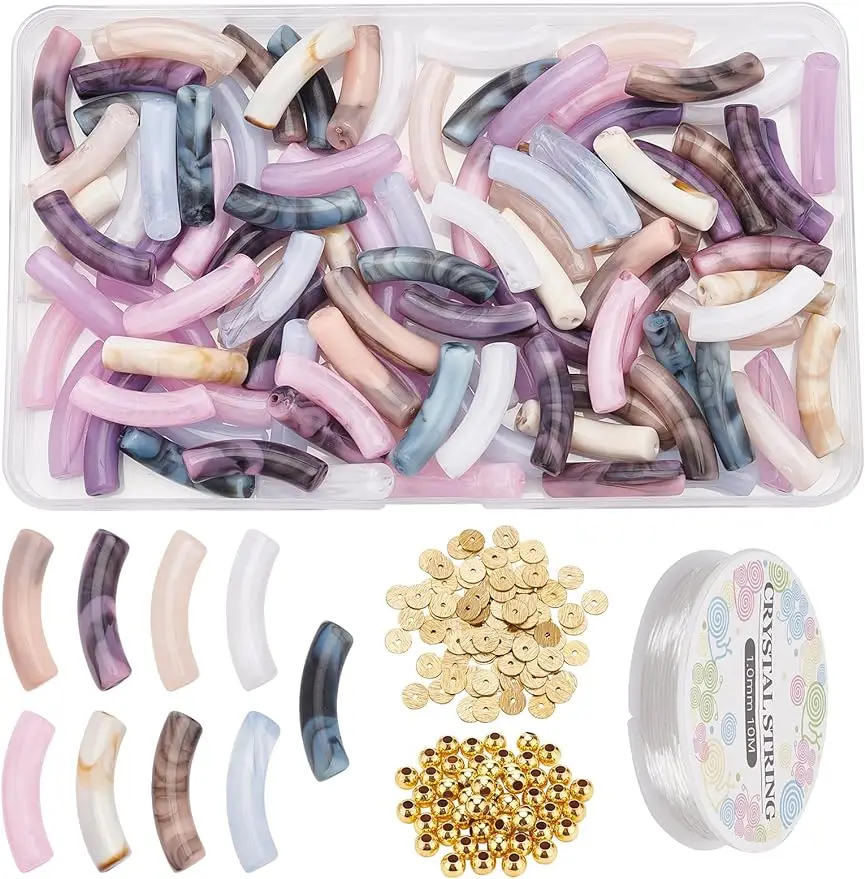 Curved-Tube-Beads-Making-Kit-2Styles-100PcsColorful-Imitation-Gemstone ...