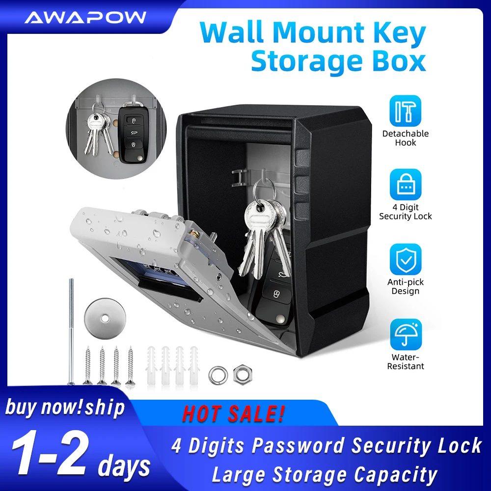 Awapow-Metal-Password-Key-Box-Wall-Mounted-4-Digits-Password-Storage ...