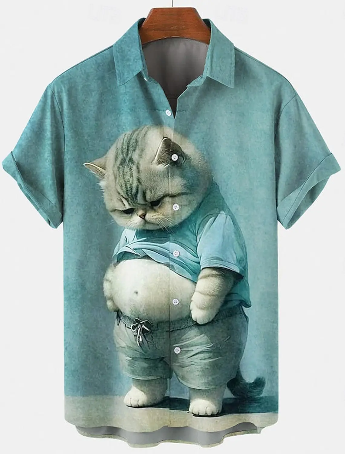 Fashion Men's Funny Cat Short Sleeves Shirts Artistic Casual ...