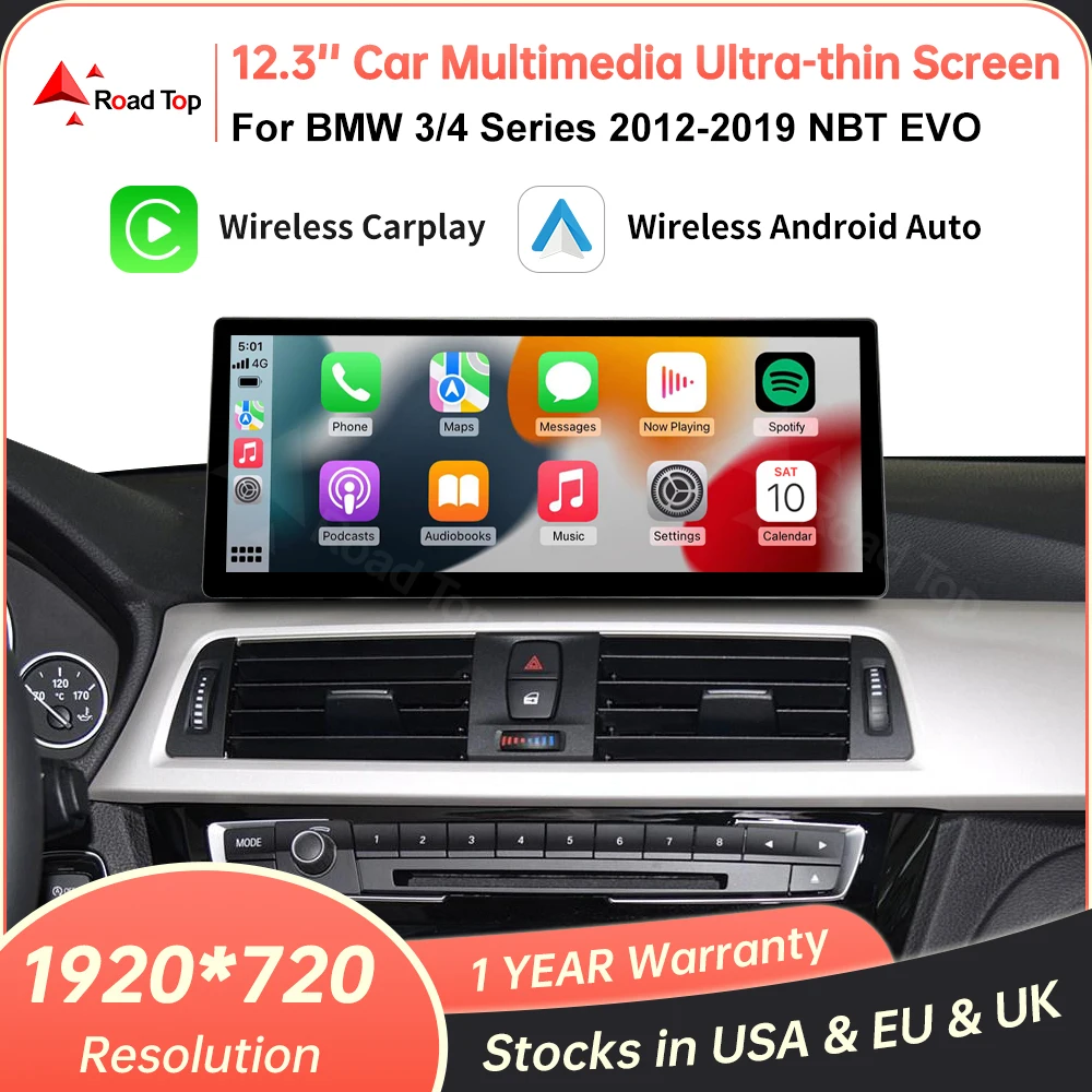 12.3'' Wireless CarPlay Car Multimedia Display Screen For BMW 3 4 ...