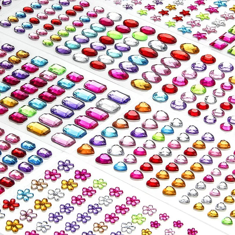 1-6Sheets-3D-Gem-Acrylic-Crystal-Stickers-Kids-DIY-Decoration-Self ...