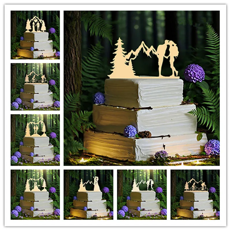 Wooden Mountain Hiking Wedding Cake Topper Forest Theme Outdoors Cake ...
