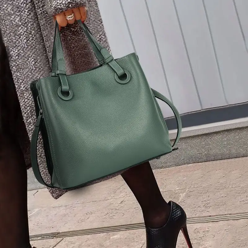 Genuine Leather Women's Bag 2023 New Atmosphere Crossbody Bucket Wrap ...