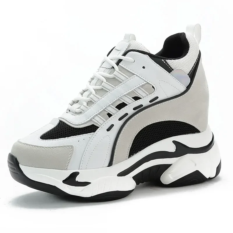 Platform-Wedge-Sneakers-Chunky-Shoes-Dad-Genuine-Leather-9cm-Heel ...