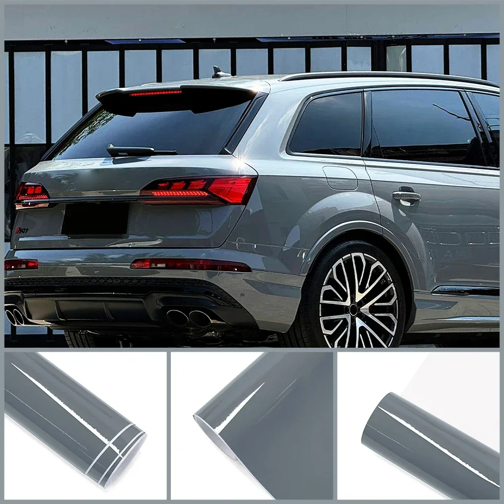 High Gloss Glossy Grey Gray Car Whole Body Wrap Vinyl Film Auto PVC ...
