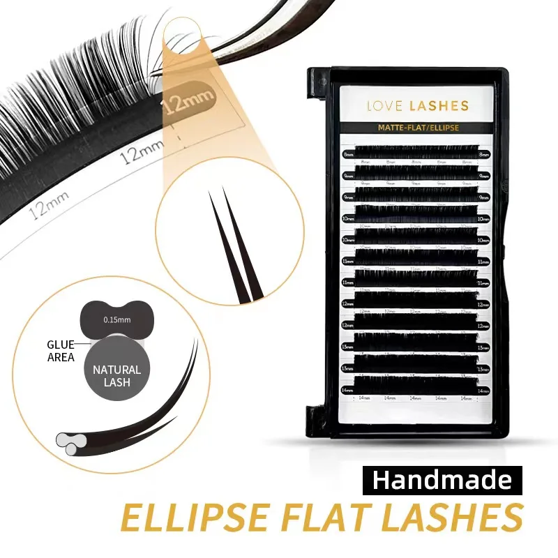 LOVE LASHES Ellipse Flat Eyelash Split Tips Individual Flase Mink ...