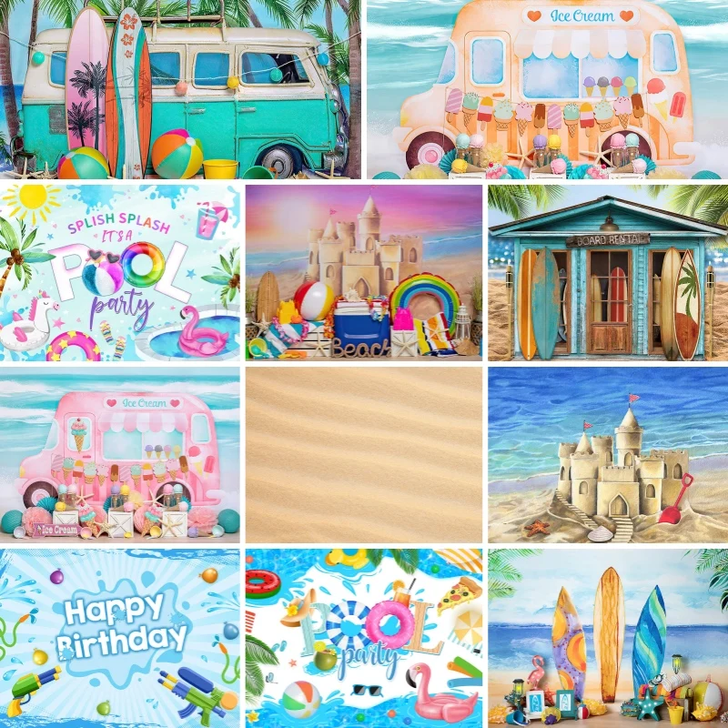 Summer-Party-Background-Beach-Pool-Seaside-Bus-Backdrop-Surfboard-Palm ...