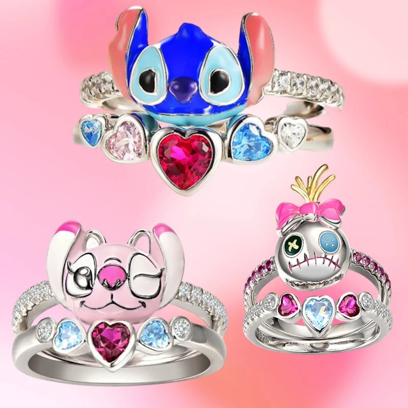 Disney-anillos-de-Lilo-Stitch-para-mujer-sortija-de-cristal ...