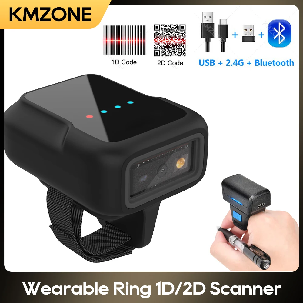 1D+2D Wearable Ring Barcode Scanner Mini Finger 360° Rotation 3-in-1 ...
