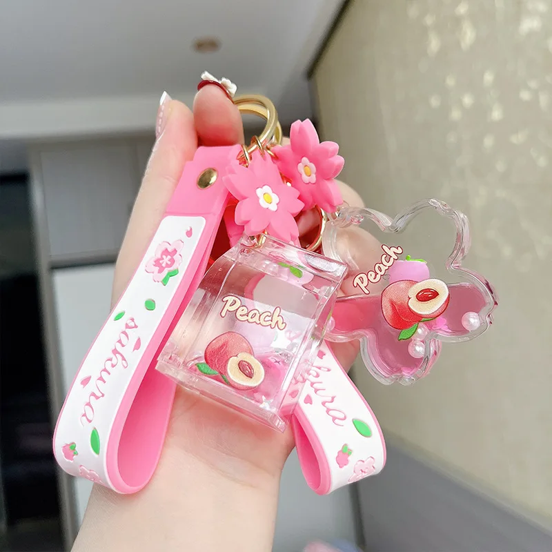 Cute-Pink-Cherry-Blossom-Oil-Perfume-Bottle-Key-Chain-Floating-Peach ...