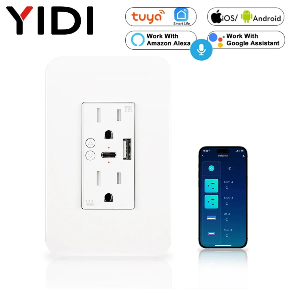 Wifi-Smart-Wall-Power-Multi-Outlets-Plug-Socket-USB-Type-C-Adapter-Tuya ...