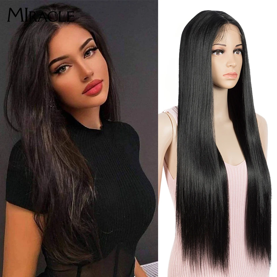Miracle-Synthetic-Lace-Front-Wigs-For-Black-Women-Blue-Wig-Hair-Long ...
