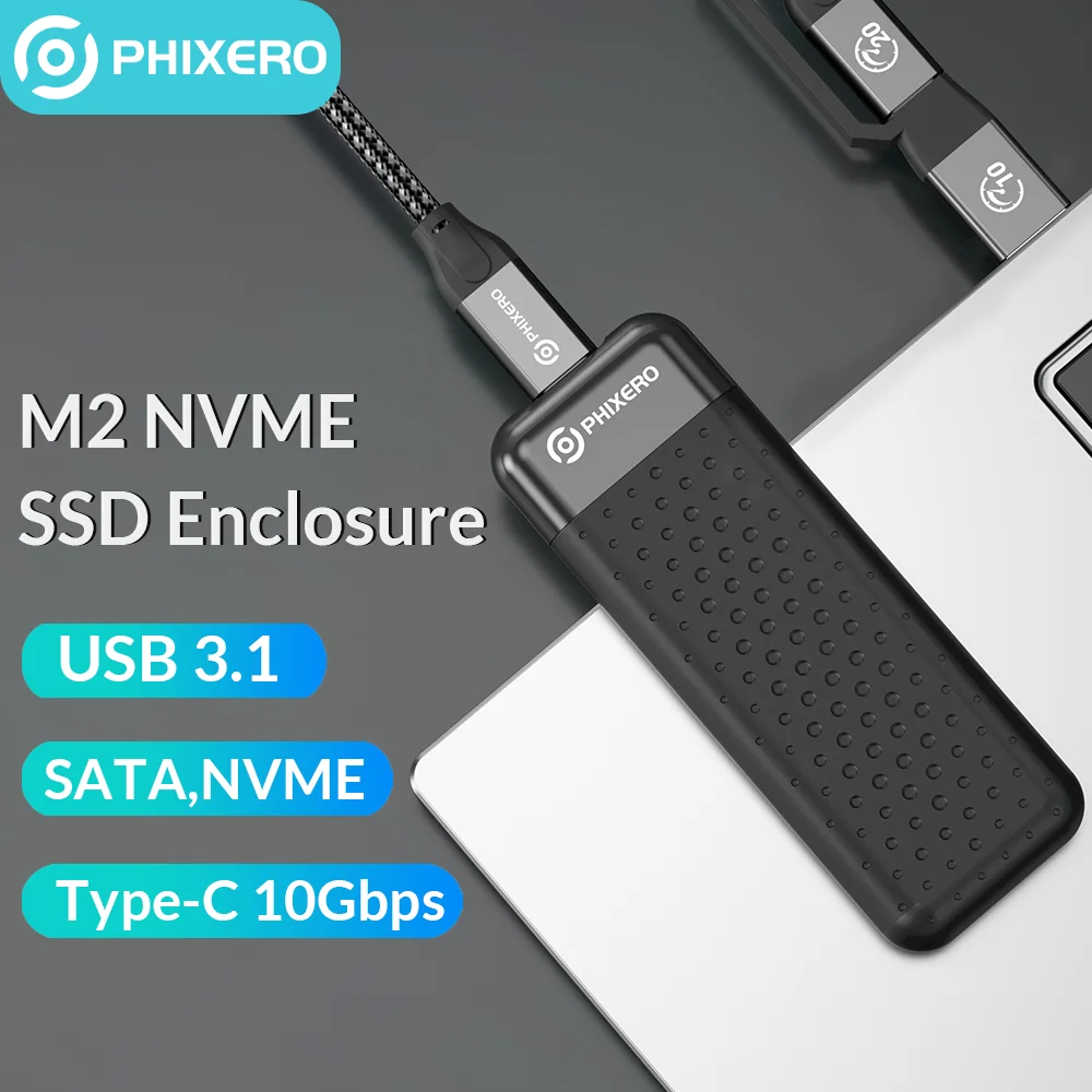 PHIXERO External HD Case M.2 NVME SSD Enclosure NGFF SATA M2 USB 3.1 ...
