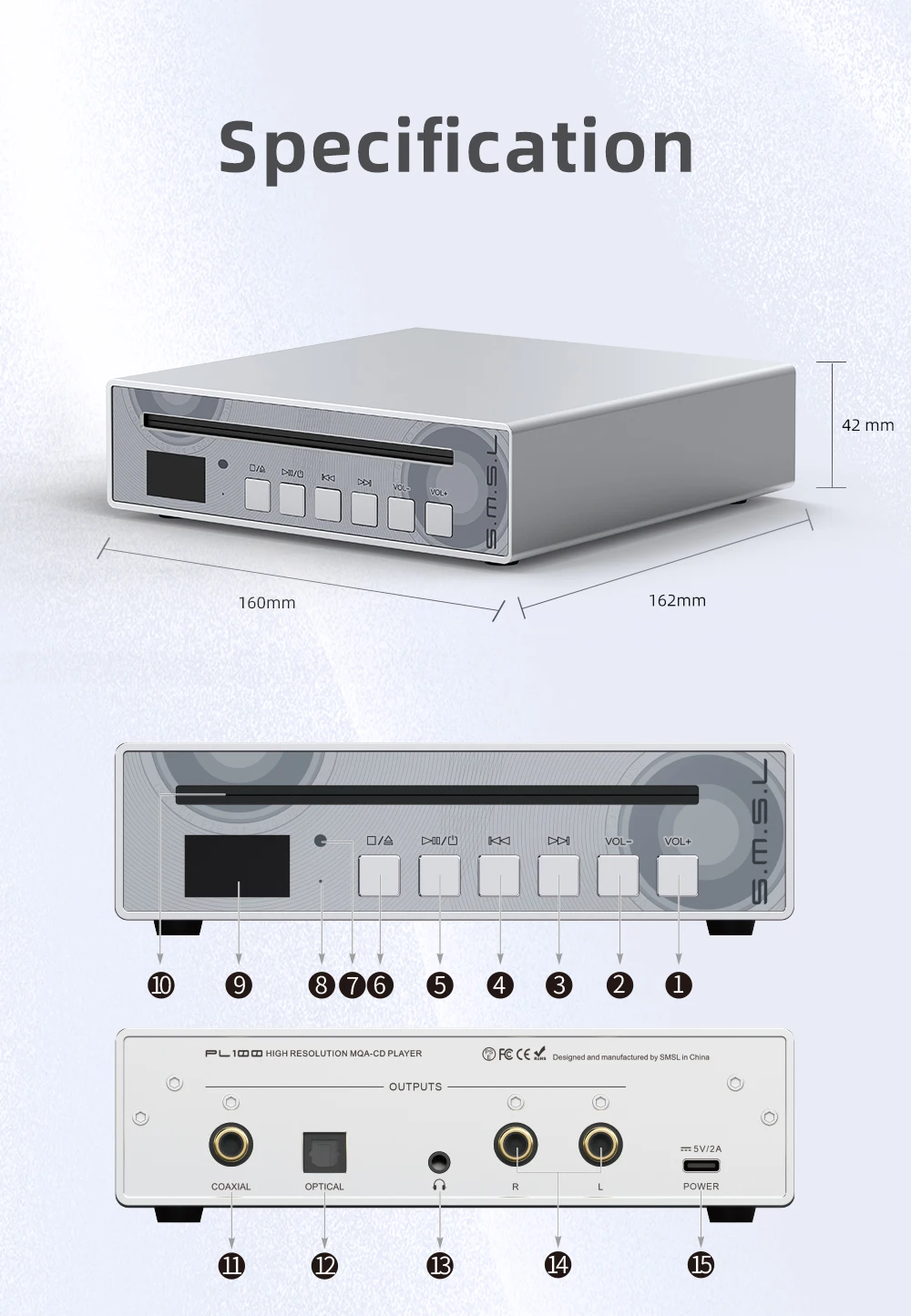 SMSL PL100 CD-плеер CS43131 декодер оптический коаксиальный выход для ...