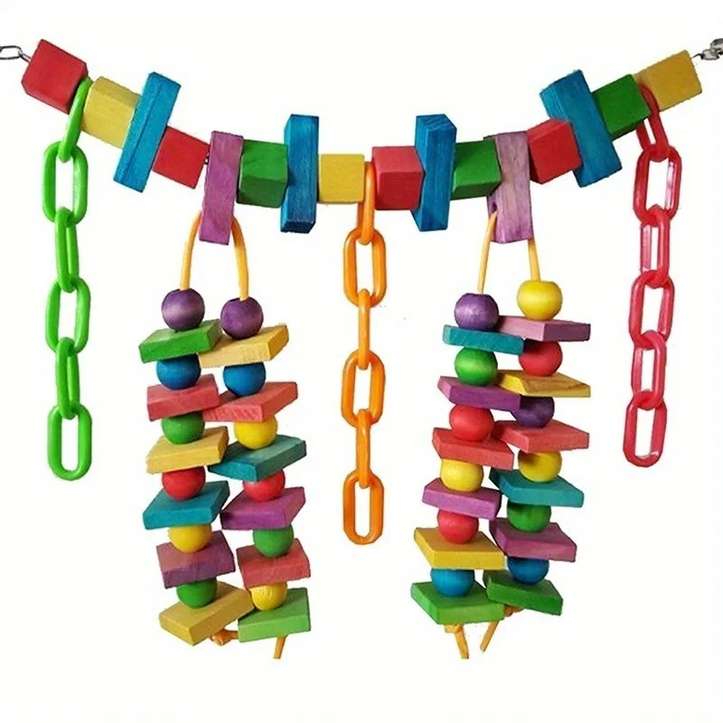 NEW Colorful Parrot Cage Wood Parrot Bird Toys Hanging Rope Pet Multi ...
