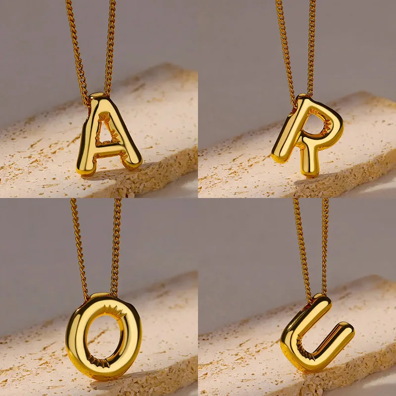 Chunky-Initial-Letter-Necklaces-For-Women-Gold-Color-Stainless-Steel-A ...