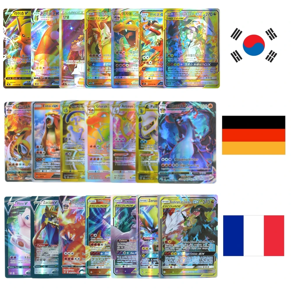 100 120 pces pokemon cartão vstar vmax gx ex alemão francês coreano pikachu charizard mewtwo ...