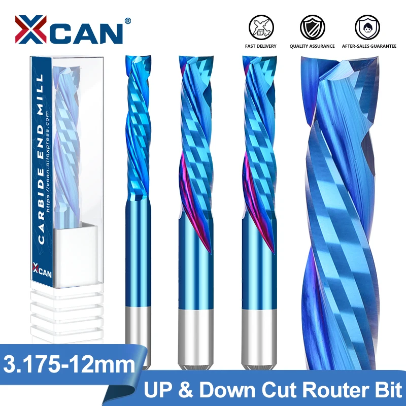 XCAN Compression Milling Cutter 3.175-12mm Woodwork UP & DOWN Cut CNC ...