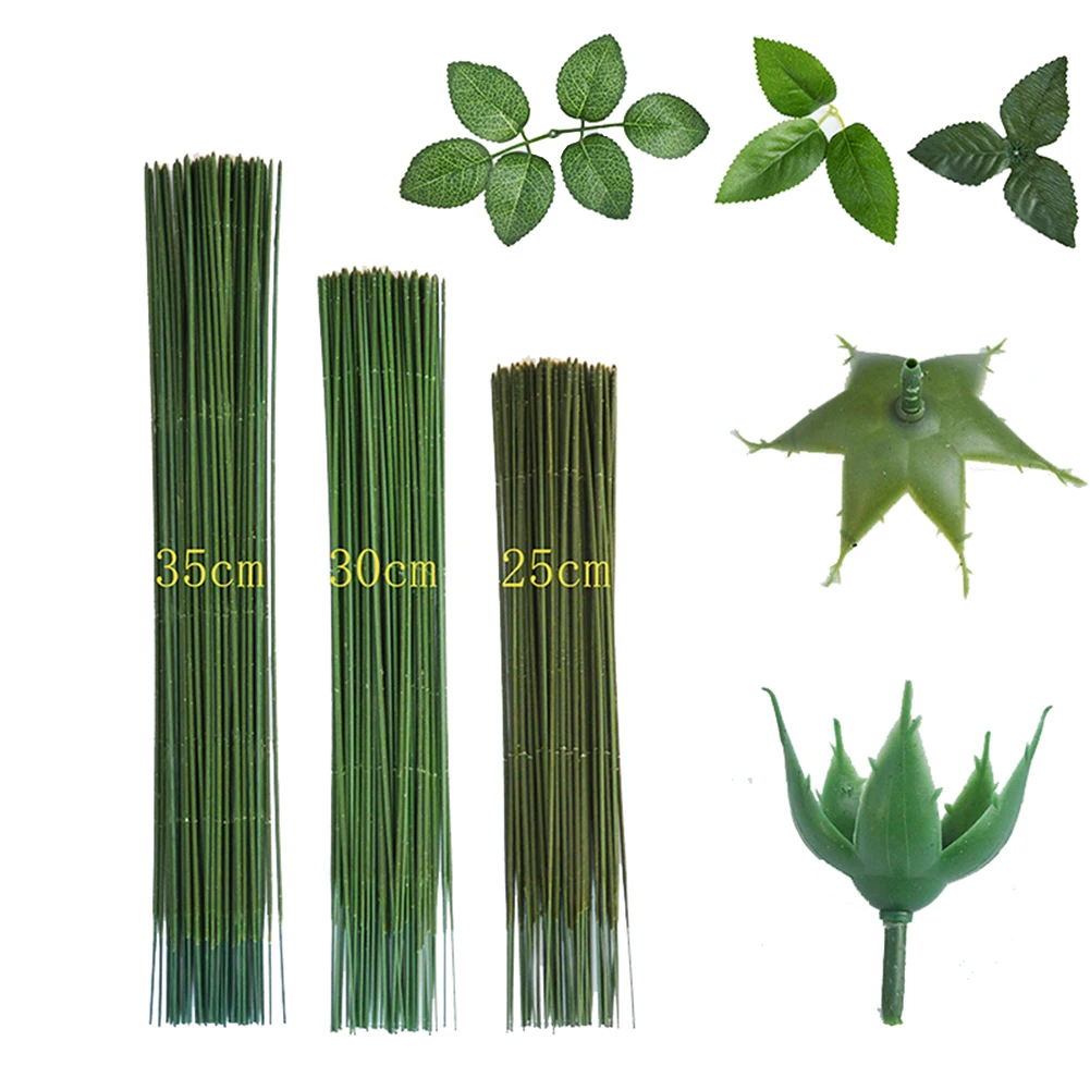 25Pcs-lot-Plastic-Floral-Stem-Artificial-Flower-Rod-Rose-leaves-base ...