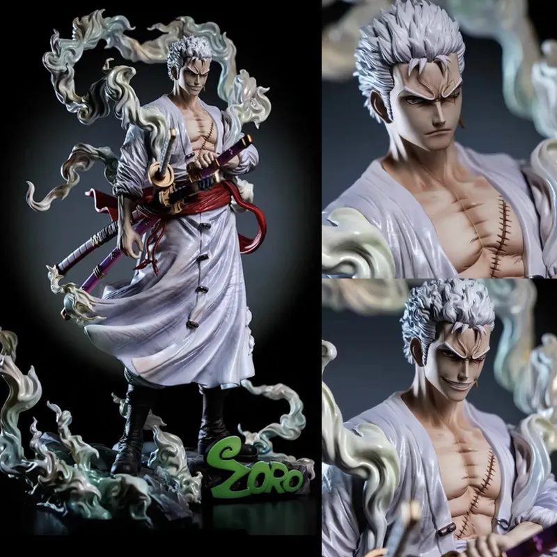 One Piece Roronoa Zoro Dual Heads Anime Figurine Haki Awakening Smoke ...