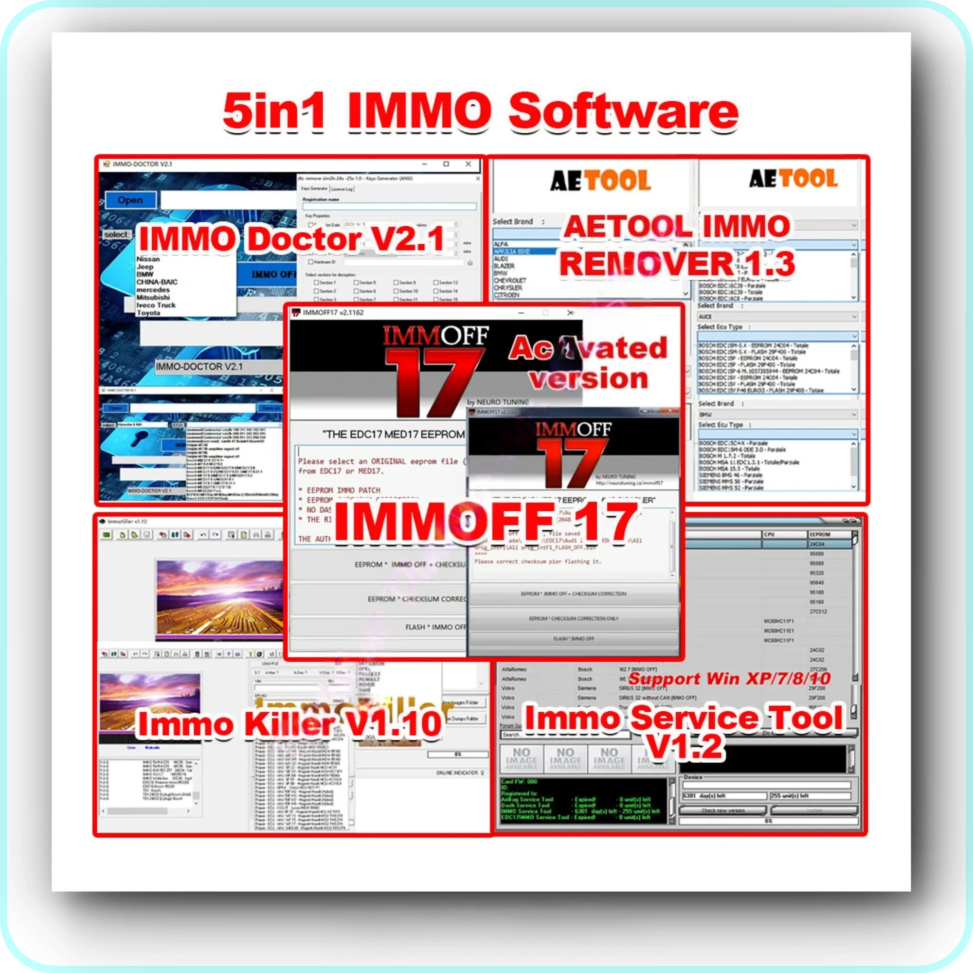 5 in 1 Immo Car Software IMMOFF 17 Immo off 17 Immo Doctor V2.1 AETOOL ...