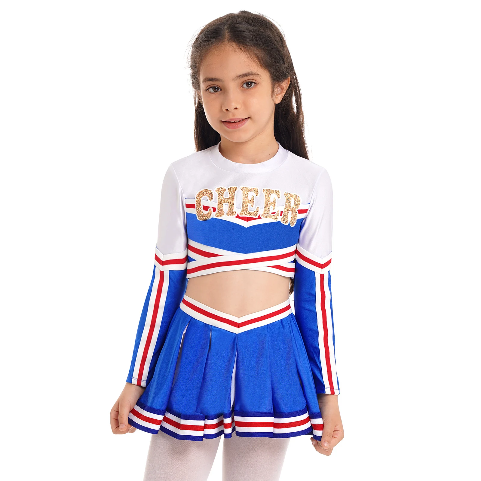Kids-Girls-Cheerleader-Uniform-Long-Sleeve-Mock-Neck-Cheers-Printed ...