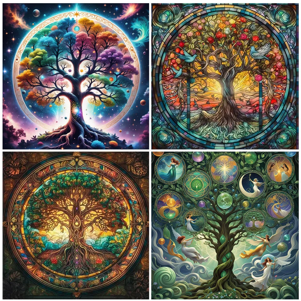 Yggdrasil-Stained-Glass-Diamond-Painting-Tree-of-Life-Abstract-Vibrant ...