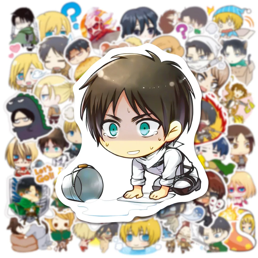 50 PCS Attack On Titan Kawaii Anime Stickers For Laptop Wall Decals ...