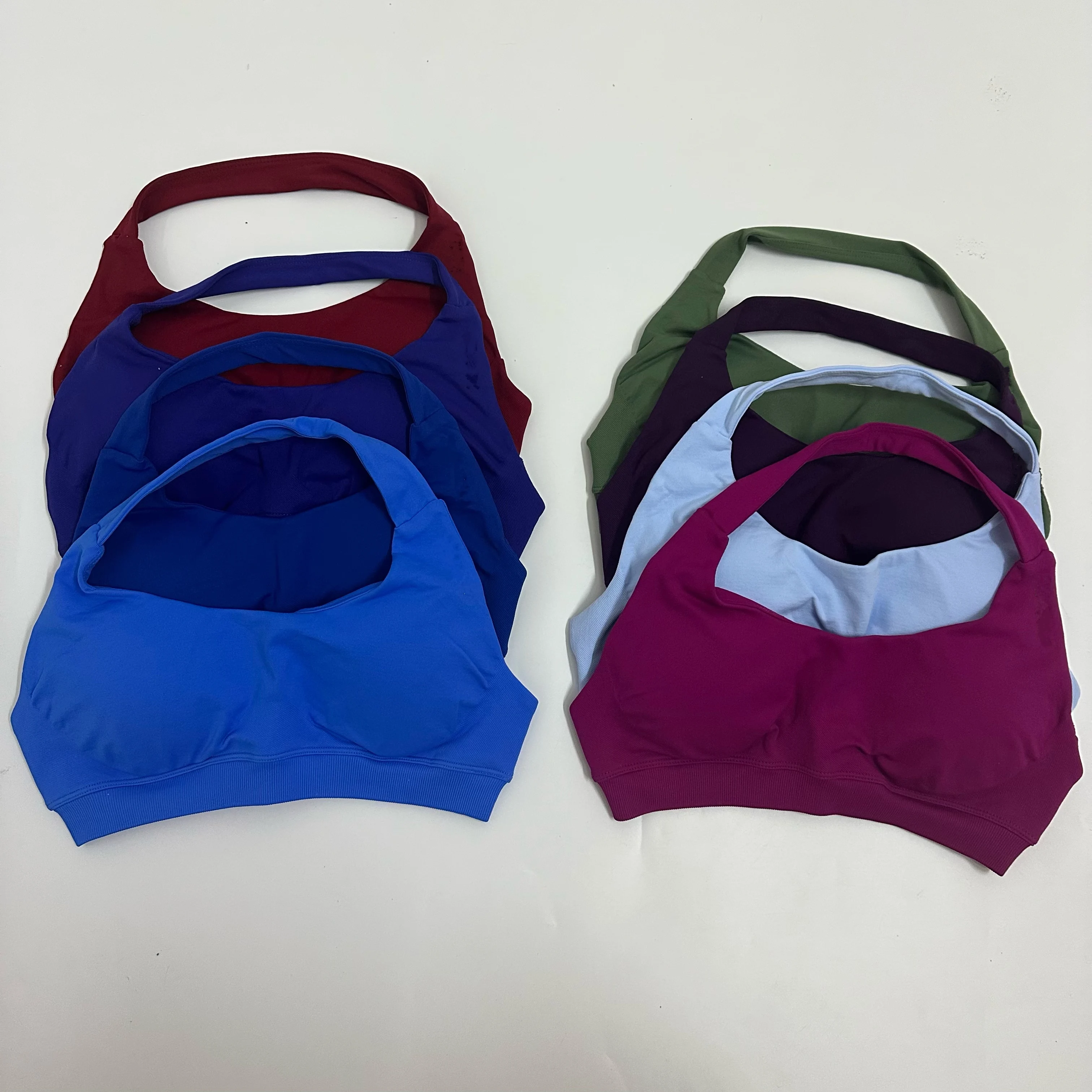 No Logo Sports Bra Seamless Halter Neck Strap Bra Sexy Open Back ...