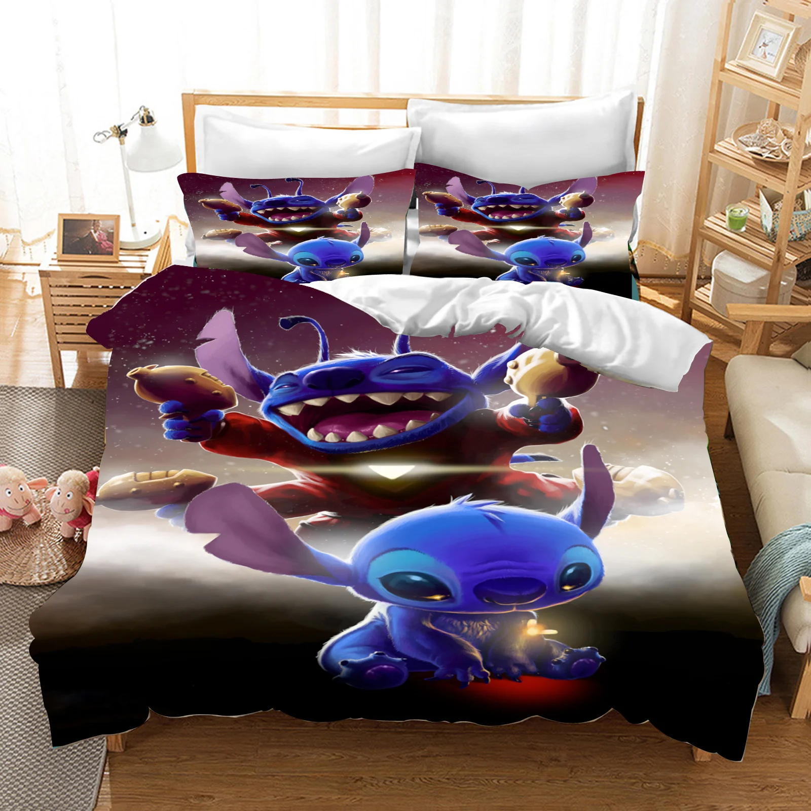 Disney-Stitch-Duvet-Cover-Set-para-Queen-e-Twin-Children-Cartoon-Anime ...