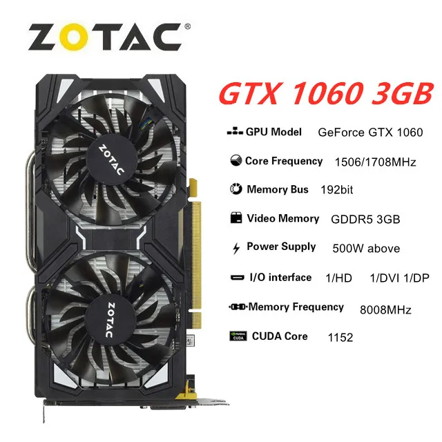 ZOTAC GTX 1060 6GB Graphics Card GTX 1060-6GD5 Video Cards GPU Desktop ...