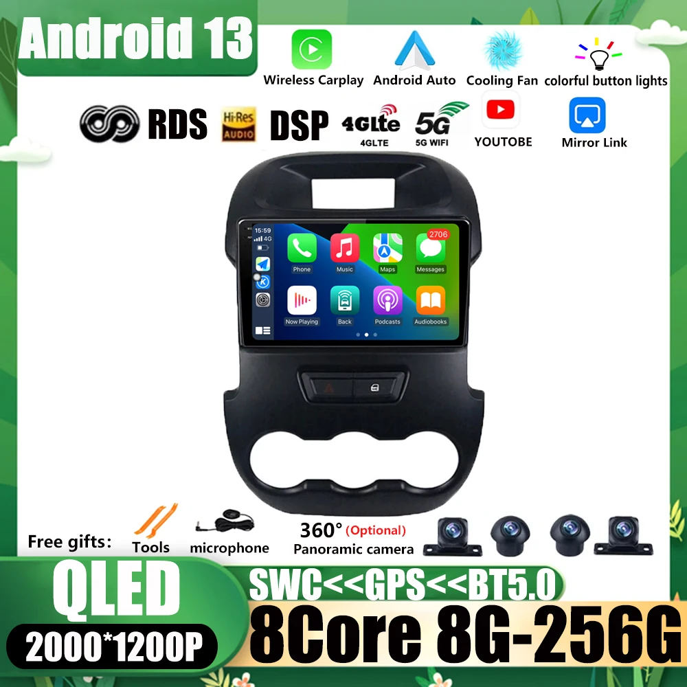 Car Radio For Ford Ranger Xlt 2011-2016 Multimedia Navigation Video System 9 inch Android13 DSP ...