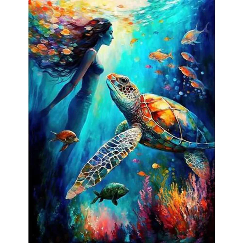 AB-Diamond-Cross-Stitch-Painted-Deep-Sea-mermaids-and-turtles-5D-DIY ...